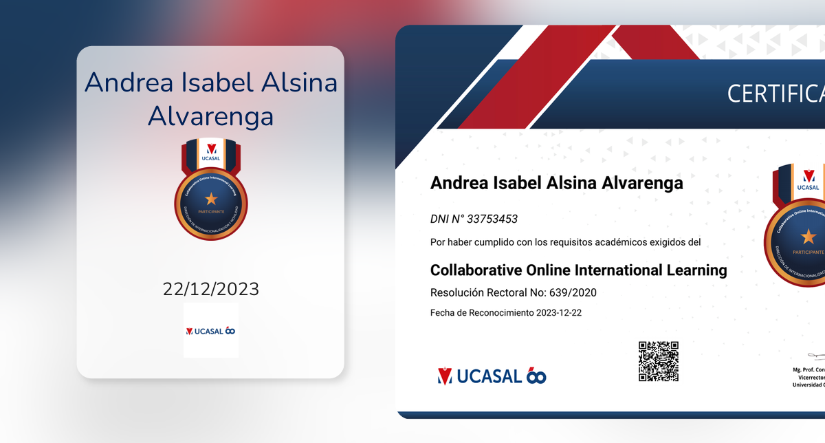 Collaborative Online International Learning fue emitido por UNIVERSIDAD CATÓLICA DE SALTA a ...
