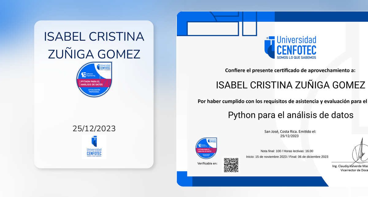 Python para el análisis de datos fue emitido por Universidad CENFOTEC a ...