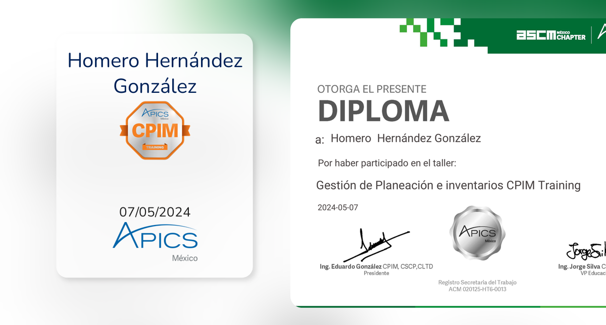 Gestión de Planeación e inventarios CPIM Training fue emitido por APICS ...