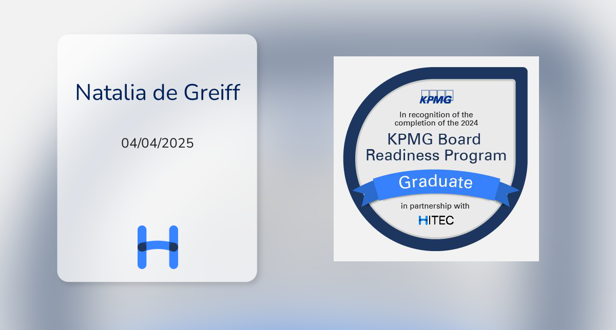 2024 HITEC-KPMG Board Readiness Program was issued by HITEC to Natalia ...