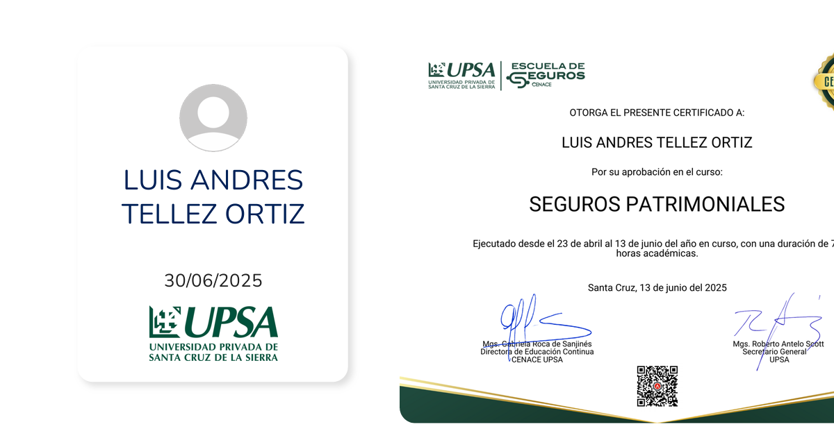 SEGUROS PATRIMONIALES fue emitido por Universidad Privada de Santa Cruz ...