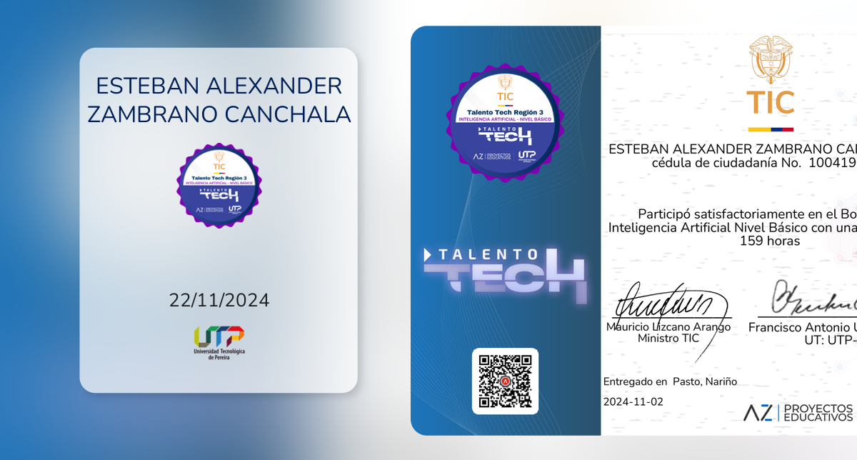 Bootcamp Inteligencia Artificial Nivel Básico fue emitido por UTP ...