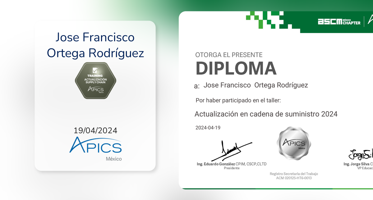 Actualización en cadena de suministro 2024 fue emitido por APICS México ...