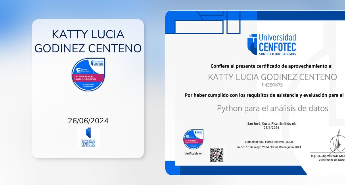 Python para el análisis de datos fue emitido por Universidad CENFOTEC a ...