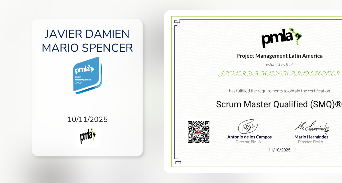 Scrum Master Qualified (SMQ)® was issued by PMLA (Project Management ...