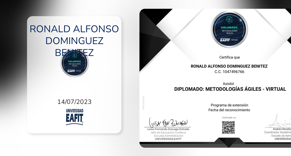 DIPLOMADO: METODOLOGÍAS ÁGILES - VIRTUAL fue emitido por Universidad ...