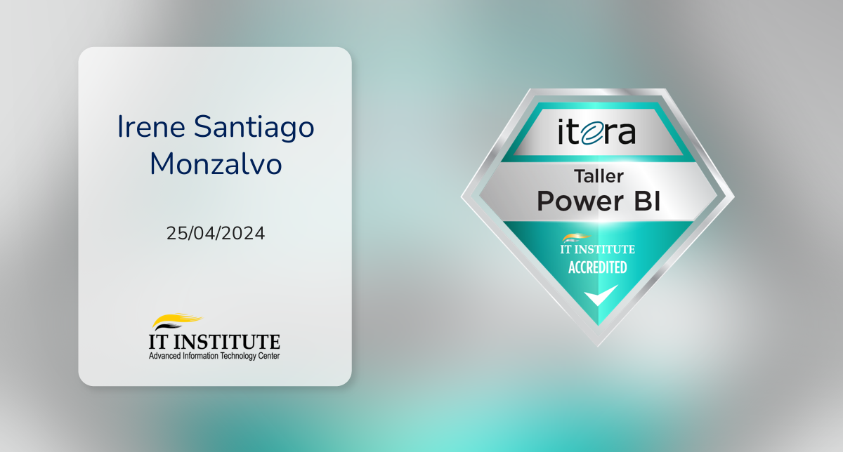 Taller Power BI fue emitido por ITERA a Irene Santiago Monzalvo.