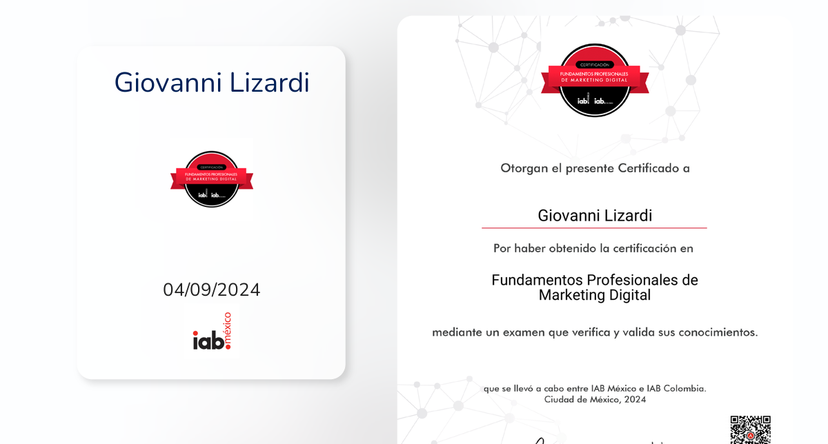 Fundamentos Profesionales de Marketing Digital fue emitido por IAB ...