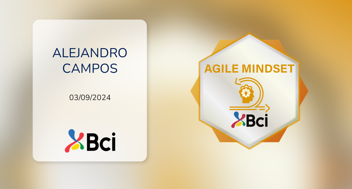Mindset Ágil fue emitido por BCI a ALEJANDRO CAMPOS.