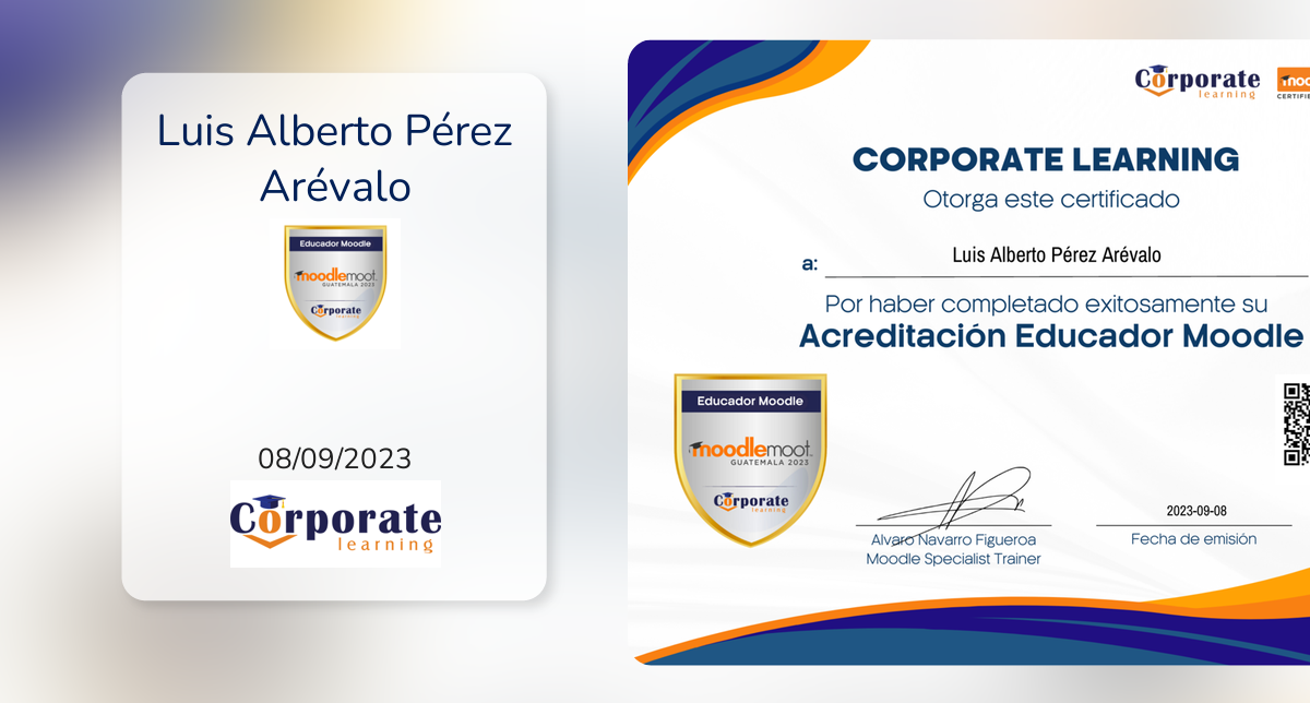 Acreditación Educador Moodle fue emitido por Corporate Learning a Luis ...